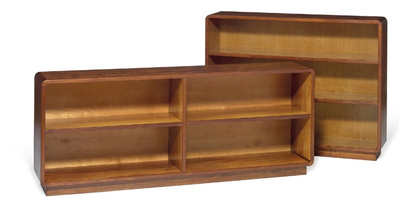 Two bookcases of African mahogany with rounded corners, one low and one ...