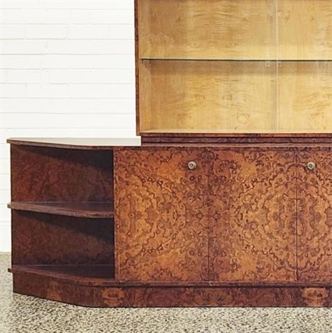 1950s burr walnut bar cabinet sideboard, with sliding glass door ...