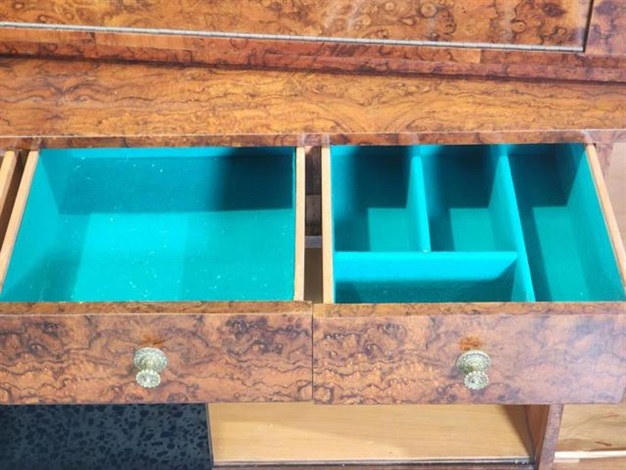 1950s burr walnut bar cabinet sideboard, with sliding glass door ...