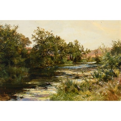 River landscape with bulrushes by Charles James Lewis on artnet