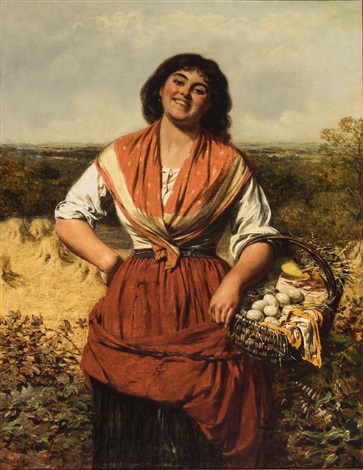 Portrait eines jungen Mädchens vom Land mit Eierkorb by Edwin Thomas Roberts on artnet