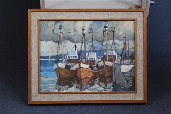 Trawlers in a harbour by Ian MacInnes on artnet