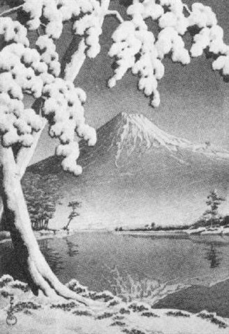 View of Mount Fuji in snow by Hasui Kawase on artnet