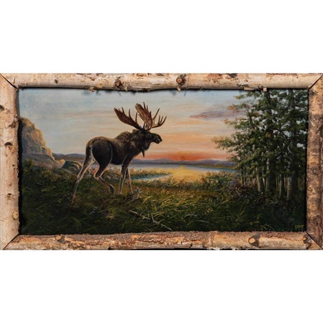 Moose in a Sunset Landscape by F.M. Hoyer on artnet