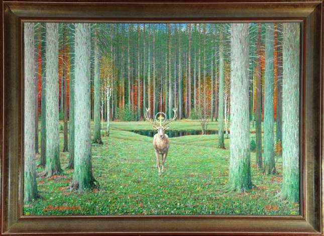 Hubertus-Hirsch auf Waldlichtung by Josef Madlener on artnet
