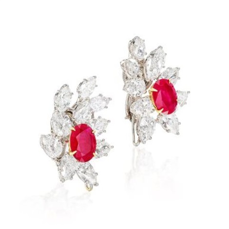 Jacques Timey for Harry Winston Pair of Ruby and Diamond Ear Clips 海瑞 ...