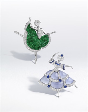 VAN CLEEF ARPELS CHALCEDONY, SAPPHIRE AND DIAMOND BALLERINA BROOCH by ...