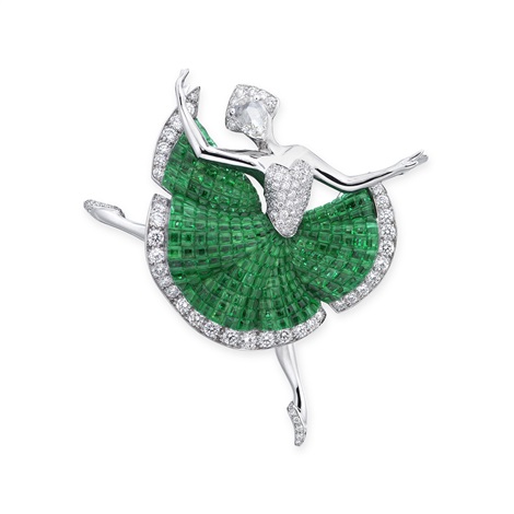 VAN CLEEF ARPELS EMERALD AND DIAMOND BALLERINA BROOCH by Van Cleef ...