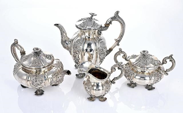 19TH CENTURY GERMAN ROCOCO REVIVAL STERLING SILVER FOUR PIECE TEA ...