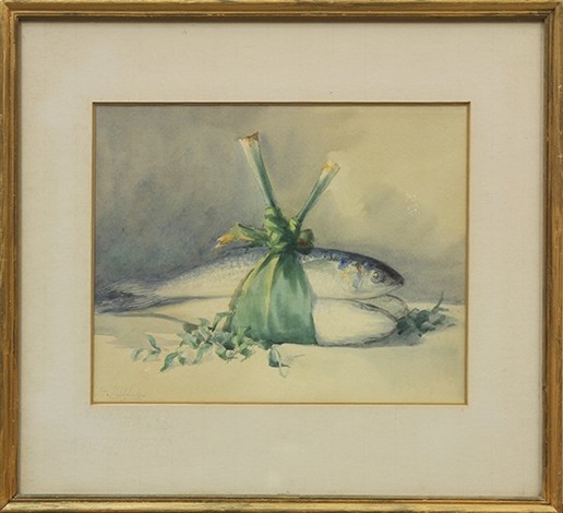 Still Life with Fish Wrapped in Leeks by Helen Whitney Kelley on artnet