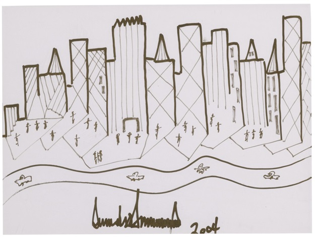 Donald Trump, original drawing of a cityscape skyline by Donald Trump ...