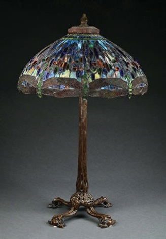 REPRODUCTION TIFFANY STUDIOS DROP HEAD DRAGONFLY LEADED GLASS TABLE ...