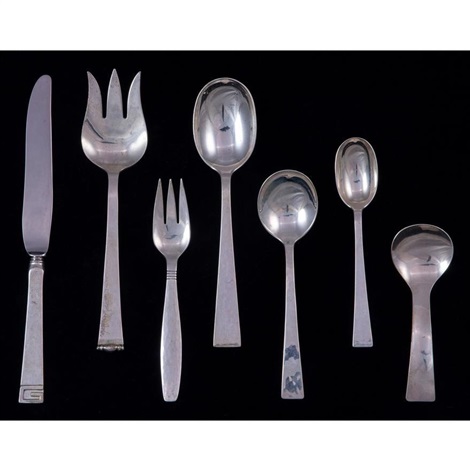 A lot of 25 Allan Adler hand hammered sterling partial flatware service ...
