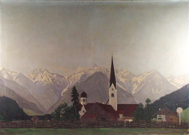 Blick auf Oberstdorf vor Gebirgsmassiv by Edwin Henel on artnet