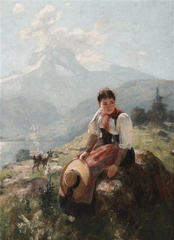 Berner Trachtenmächen mit ihren Ziege by Hans Bachmann on artnet