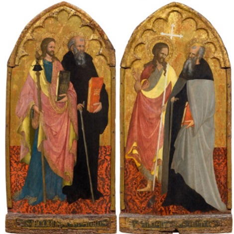 Two panels with Saints John the Baptist and Antonius Abbas as well as ...