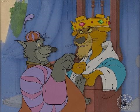 The sinister villain Sheriff of Nottingham talking to the cowardly ...