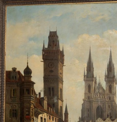 Ansicht vom alten Prag mit der Kirche der Jungfrau Maria vor dem Teyn ...