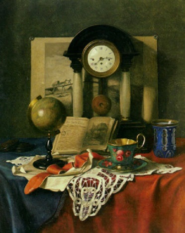 Art & Collectibles Oil Vintage Clock Still Life Still life with clock ...