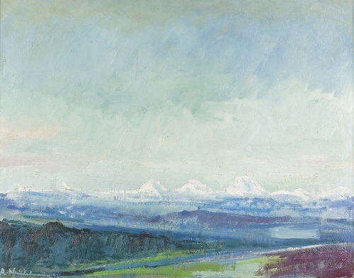 Emmentaler Landschaft mit Alpenkette by Albert Neuenschwander on artnet