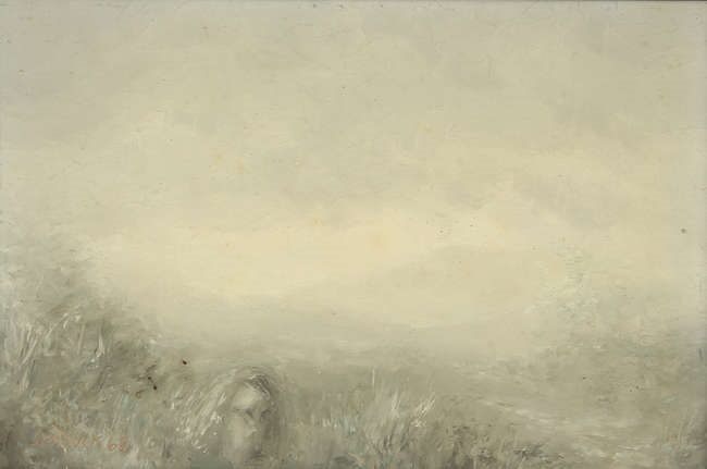 white landscape with head of figure to foreground by Jack Simcock on artnet