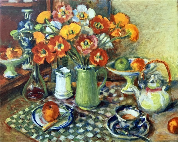 Poppies and Checked Cloth by Margaret Hannah Olley on artnet