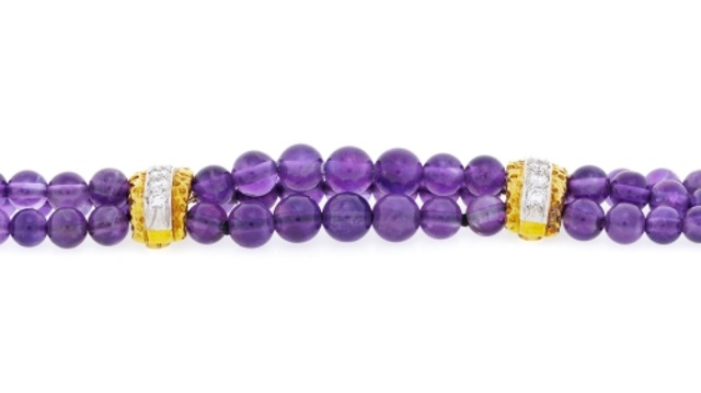 bracelet composé de 3 rangs de billes daméthyste alternées déléments en ...