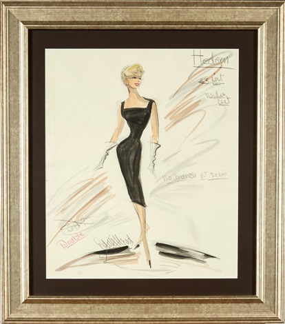 A signed costume design for a dress worn by Tippi Hedren in promoting ...