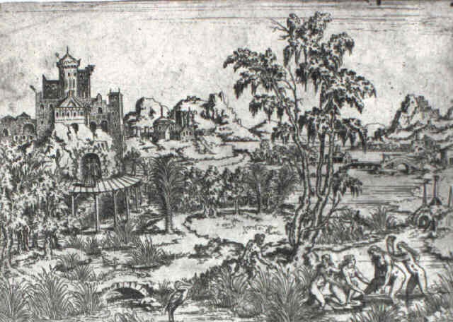 Landschaft mit Venus und drei Grazien, von einem Satyr überrascht by ...