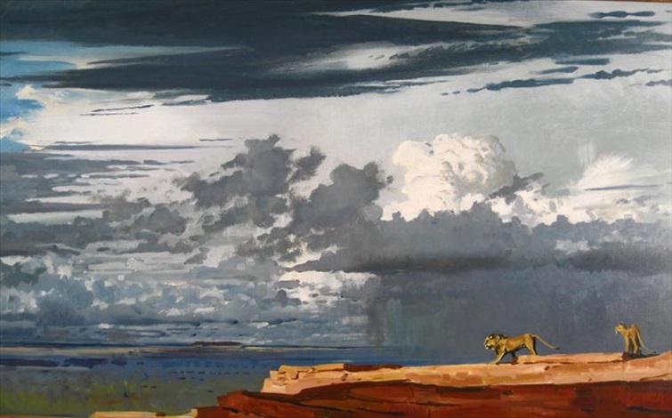 African landscape with lions by Keith Shackleton on artnet