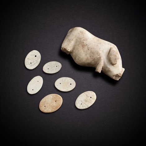 Six white jade shell beads and a white jade pig, Han dynasty on artnet
