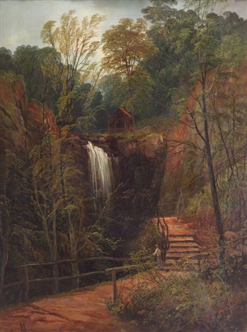 Pair of Landscapes, One with Stream and the other with a Waterfall by ...