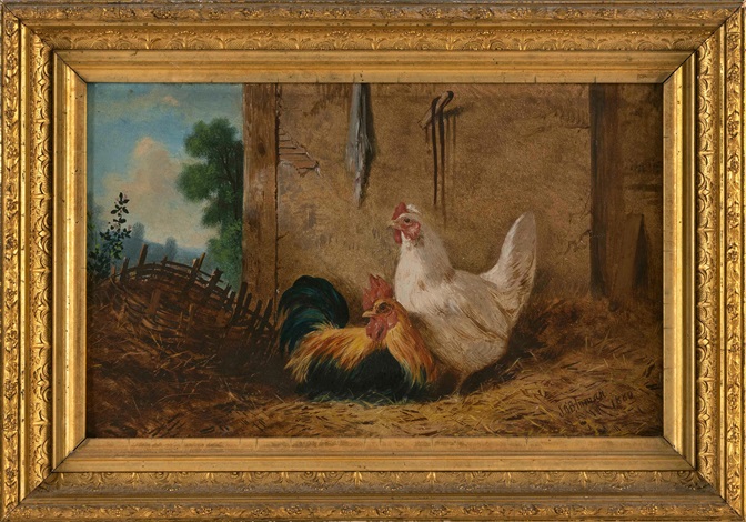 Barnyard Scene With Chickens. by John O'Brien Inman on artnet