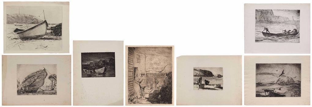 Six etchings and one woodcut, mostly maritime scenes. by Alice Kent ...