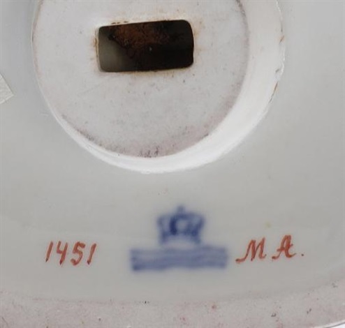 Two men dressed in Rococo costumes, porcelain figure group decorated in ...