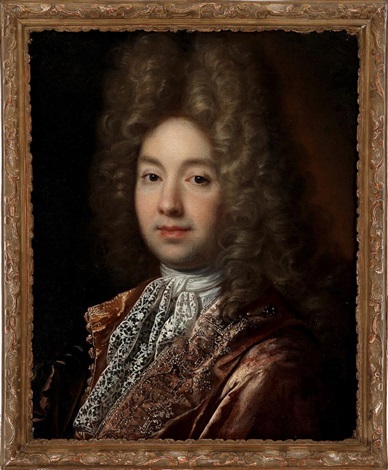 Portrait of a young nobleman with a full-bottomed wig, reddish silk ...
