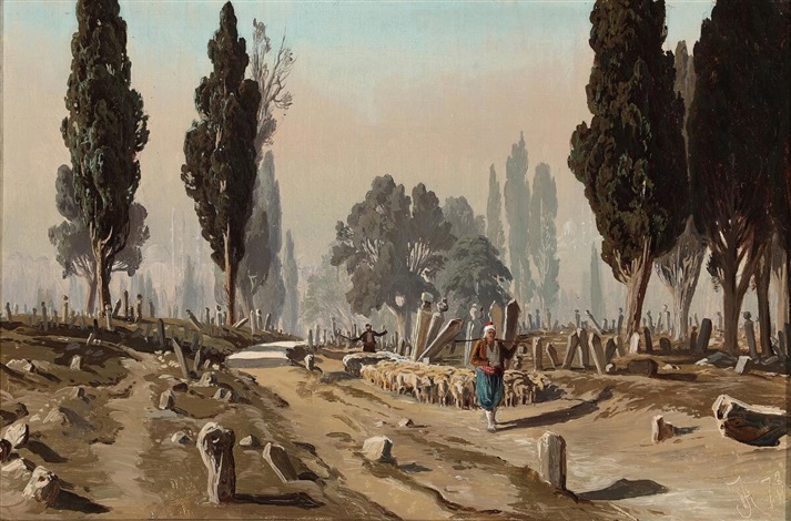 A shepherd with his flock on the grave yard, Constantinople by Harald ...