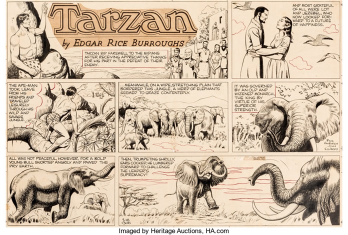 John Celardo Tarzan Sunday Comic Strip 1306 Original Art dated 3-18United Feature Syndicate ...