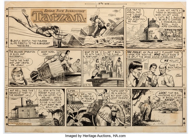 John Celardo Tarzan Sunday Comic Strip 1755 Original Art dated 10-13 United Feature Syndicate, c ...