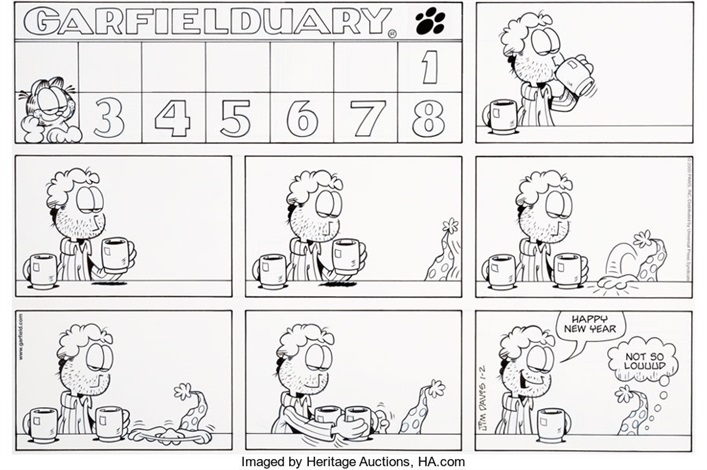 Jim Davis Garfield Sunday Comic Strip Original Art dated 1-2-00 PAWS ...