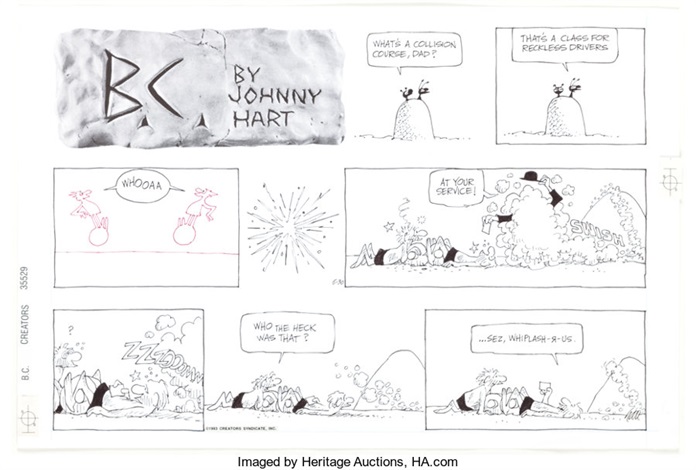 Johnny Hart B. C. Sunday Comic Strip and Color Guide Original Art dated ...