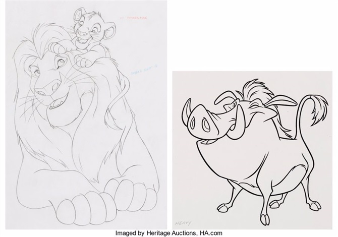 Disney Consumer Products Lion King Original Drawings Group of 2 Walt ...