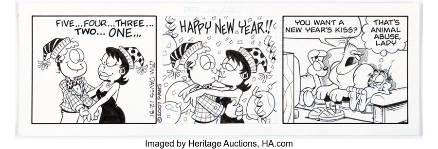 Jim Davis Garfield Daily Comic Strip Original Art dated 12-31-2007 ...