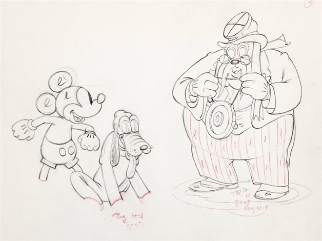 Society Dog Show Mickey Mouse, Pluto, and Judge Production Drawing Walt ...