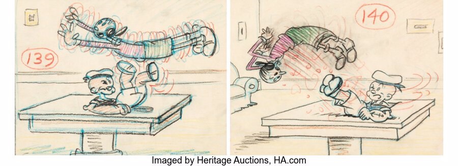 Wimmin is a Myskery Popeye Cartoon Storyboard Art Group of 2 Max ...