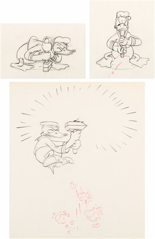 The Riveter Donald Duck Animation Drawings Group of 3 Walt Disney, 1940 ...