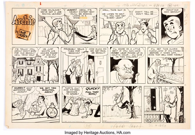 Bob Montana Archie Sunday Comic Strip Original Art dated 12-8-63 King ...