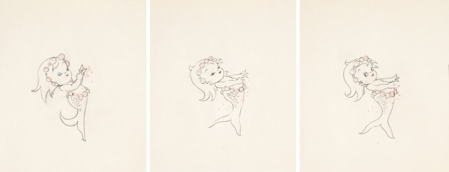 Merbabies Animation Drawings Sequence of 3 Walt Disney, 1938.... Total ...