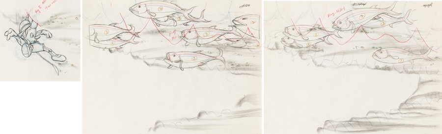Pinocchio Vintage Animation Drawings Sequence of 3 Walt Disney, 1940 by ...