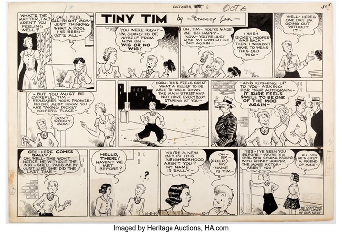 Stanley Link Tiny Tim Sunday Comic Strip Original Art dated 10-6-40 Chicago Tribune Syndicate ...